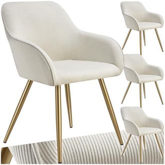 TecTake Lot de 4 Chaises de Salle à Manger Rembourrées Modernes - Velours Côtelé, Fauteuil Salon, Style Scandinave, Pieds en Acier Élégant Avec Accoudoirs - P