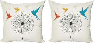 Abakuhaus Vögel Kissenbezug Set (2Stück), Löwenzahn und Schwalben, doppelseitiges Digitaldruckdekor mit Reißverschluss, 45 cm, Eischale Multicolor