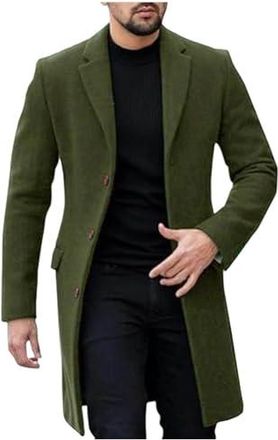 Generic Manteau dhiver pour homme style veste mode beau long manteau en laine confortable chaud doux manteau, Vert, XXL