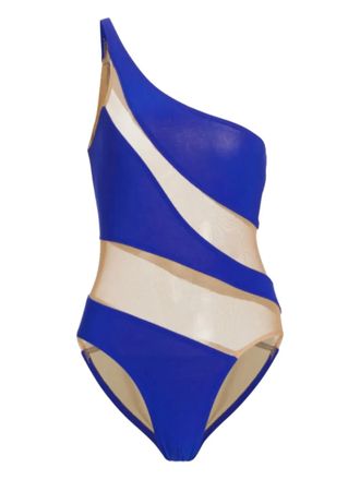 Norma Kamali Snake Mesh Mio One-Shoulder-Badeanzug - Blau