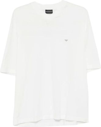 Emporio Armani Homme, Tops, Blanc, Taille: 2XL T-shirt en jersey ample avec logo &agrave; effet us&eacute;