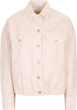 Brunello Cucinelli Femme, Vestes, Beige, Taille: 36 FR Blouson aviateur en serg&eacute; de coton