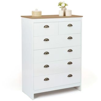IDMarket Commode 6 tiroirs isis 80 cm blanc et plateau bois