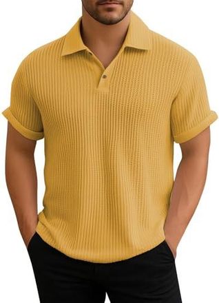 Generic Polo &agrave; imprim&eacute; bloc de couleurs pour homme, coupe classique, polo d&eacute;contract&eacute; vintage, l&eacute;ger et respirant, tunique de travail, jaune, XXL