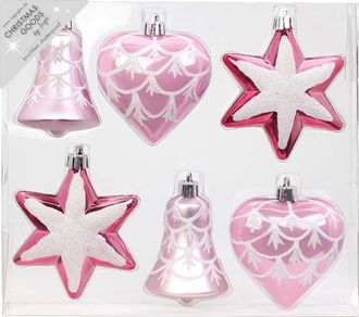 Magic Bodyfashion 6 STK. Weihnachtskugeln Kunststoff 9cm Formen-Sortiment Glocke Herz und Stern Christbaumschmuck Weihnachtsdeko Weihnachtsschmuck Rosa-Mix (rosa - Hell