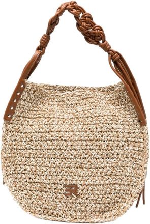 Ermanno Scervino Femme, Sacs, Beige, Taille: ONE Size Grand sac bandouli&egrave;re bicolore en raphia avec poign&eacute;e tubulaire tress&eacute;e