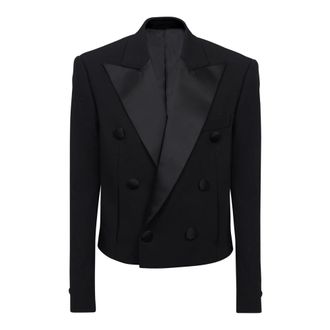 Balmain Homme, Vestes, Noir, Taille: XL Cropped double crepe jacket