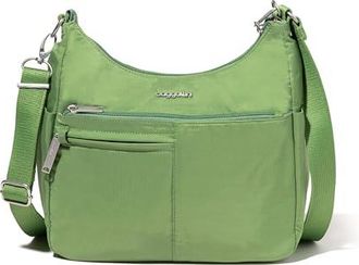 Baggallini Securtex Sac à bandoulière antivol pour femme - Sac à main antivol RFID Hobo avec fermeture éclair verrouillable, vert mousse