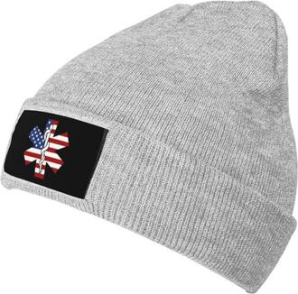 Generic Bonnet en Tricot Paramédic USA Drapeau Américain Doux Beanie Tricoté Souple Knitted Hat pour Hiver Homme