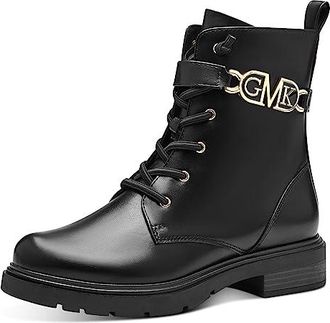 Marco Tozzi by Guido Maria Kretschmer Bottines à lacets en cuir synthétique pour femme, Black Gold., 37 EU