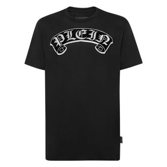 Philipp Plein Homme, Tops, Noir, Taille: 2XL T-shirt Col Rond SS Stones Gothic Plein avec Cristaux