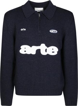 Arte Homme, Pulls, Bleu, Taille: XL Polo Imprimé à Manches Longues