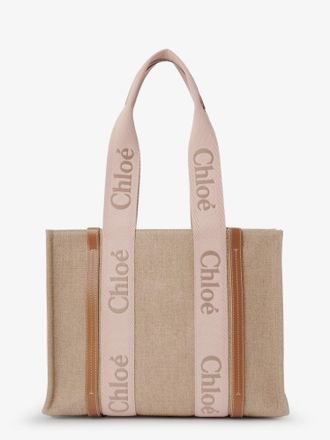Chlo&eacute; Woody linen shoulder bag with front embroidered logo - CHLOE - gender_Woman