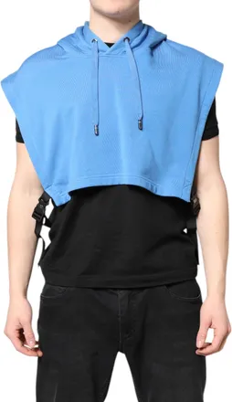 Dolce & Gabbana Blue Cotton Hooded Men Sportswear Vest Sweater Polyester Clothing