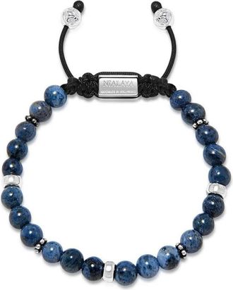 Nialaya Homme, Accessoires, Gris, Taille: M Mens Beaded Bracelet With Blue Dumortierite And Silver
