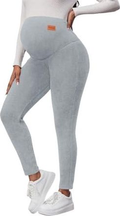 ORANDESIGNE Legging de Maternité Doublé en Polaire pour Femme Pantalon de Yoga Chaud pour lhiver Legging Long Grossesse Maternité Tenue Sport A Gris Clair XXL