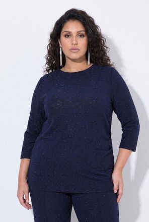 Ulla Popken T-Shirt Shirt Glitter drapiert Rundhals 3/4-Arm
