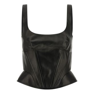 Ermanno Scervino Peplos Leder Top - - Tops - Damen - Schwarzk - M
