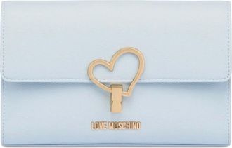 Love Moschino Femme, Sacs, Bleu, Taille: ONE Size Heart Detail Chain Strap Clutch