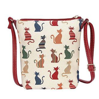 SIGNARE Petit sac &agrave; bandouli&egrave;re pour femme - Motif tapisserie vintage - - Cheeky Cat, Taille unique