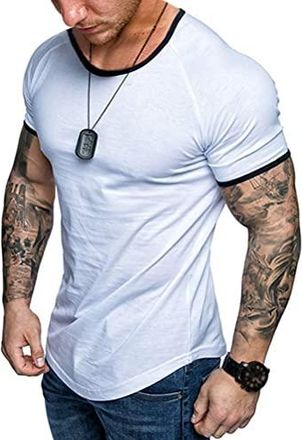 ORANDESIGNE T-Shirt Col V Profond pour Homme Fitness T-Shirt Slim Fit Basic de Couleur Unie Athlétique Court Manche Musculation Faire des Exercices Aptitude Hauts