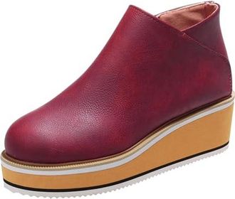 Generic Bottes &agrave; plateforme de grande taille avec semelle &eacute;paisse pour femme avec bout rond, fermeture &eacute;clair lat&eacute;rale, couleur unie, style international, cha