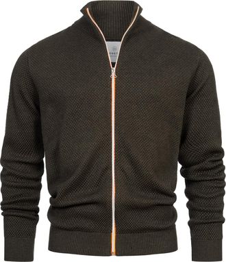 Kronstadt Herren KSErik Zip Strickjacke mit Stehkragen | Fein-Strick Cardigan mit Kragen und Reißverschluß Army Mix, XXL