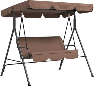 OUTSUNNY Balancelle de jardin 3 places toit r&eacute;glable coussins assise dossier acier polyester marron
