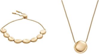 Skagen Damenarmband und Halskette Kariana, goldfarbener Edelstahl, Set