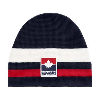 Dsquared2 Strickm&uuml;tze mit Ahornblatt - - Accessories - Herren - Blau - ONE SIZE