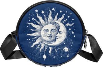 Generic Petit sac &agrave; bandouli&egrave;re circulaire pour femme, soleil et croissant de lune, petit sac &agrave; dos &agrave; bandouli&egrave;re avec fermeture &eacute;clair, bretelles r&eacute;glables, 