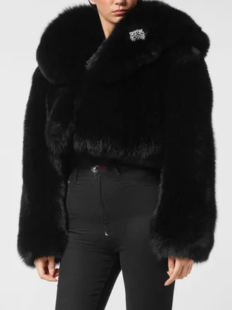 Philipp Plein Veste courte en fourrure de renard avec cristaux
