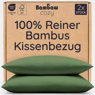 Bambaw Bambus Kopfkissenbezug 40x80 cm, 2-er Pack, atmungsaktiver Kissenbezug Sommer, Bettw&auml;sche Anti Schwitzen, Bettw&auml;sche Allergiker Milben, haarfreundlich