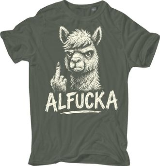 Spass Kostet Herren T-Shirt Alfucka witziges Alpaka Lama mit Mittelfinger Funshirts S bis 5XL