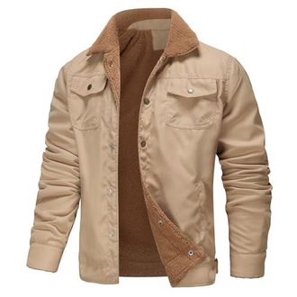 Generic Veste chemise en coton polaire Sherpa pour homme, veste cargo de travail &agrave; revers de camionneur, manteau thermique doubl&eacute; en polaire chaude, kaki, 5XL