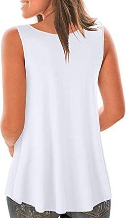 Generic D&eacute;bardeur pour femme en coton ample - Gilet d&eacute;t&eacute; pour femme - L&eacute;ger - Grandes tailles - T-shirt ample - Gilet col rond - D&eacute;bardeur long sans manches -