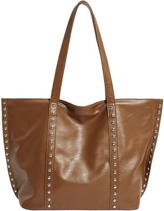 Generic Sac &agrave; bandouli&egrave;re tendance en cuir PU clout&eacute; pour femme et fille pour l&eacute;cole, le travail, un usage quotidien, marron, 13.39*12.99*6.3inch