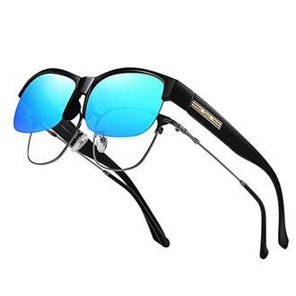 Duco Lunettes de soleil polaris&eacute;es pour homme et femme - Unisexe - 8960, Cadre noir, Lentille bleue, 63