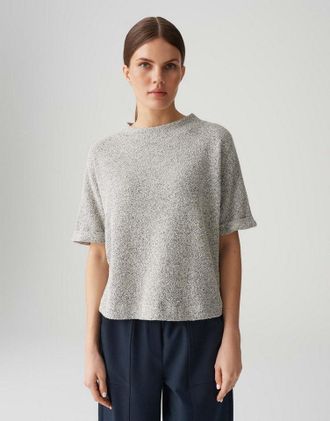 OPUS Kurzarmshirt SILUMO in Strickoptik Recycled Polyester, Funnel Neck, Fledermaus&auml;rmel