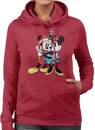 Disney Christmas Mickey and Minnie Festive Hug Womens Hooded Sweatshirt