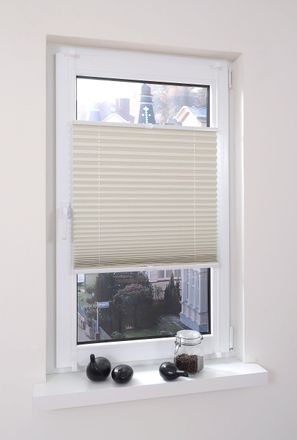 Liedeco Thermo Plissee verspannt mit Klemmträger / 75 x 130 cm beige (BxH) /verdunkelnd stufenlos verstellbar energiesparend / 123 montiert/Thermo-Plissee/Kle