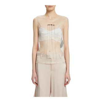 Ann Demeulemeester &Auml;rmelloses Top mit Up in the Sky Stickerei - - Tops - Damen - Beige - S