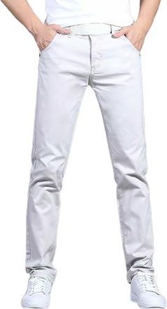 Generic Pantalon habillé pour homme, coupe ajustée, en lin extensible, pantalon dextérieur tendance, pantalon décontracté en coton avec poches, pantalon chino