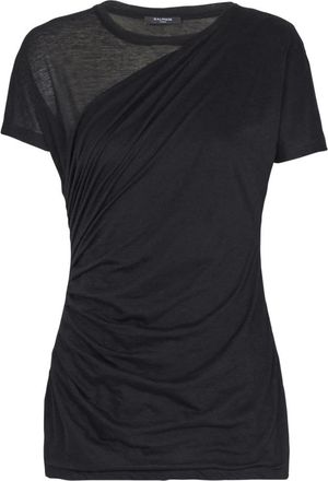 Balmain Draped T-shirt - - Tops - Damen - Schwarzk - XS