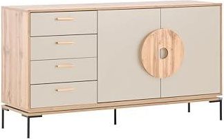 Schildmeyer Looks by Wolfgang Joop Sideboard mit Griffapplikation, Eiche Landhaus mit cremebeige, Holzwerkstoff, 154.6 x 45 x 85.7 cm, 701820