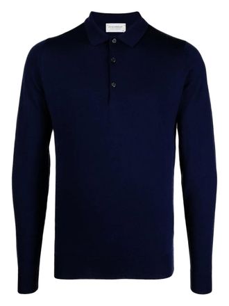 John Smedley polo Belper à manches longues - Bleu