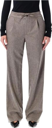 Loulou Studio Femme, Pantalons, Brun, Taille: 34 FR Pantalon Large Pliss&eacute; en M&eacute;lange de Laine Harlem