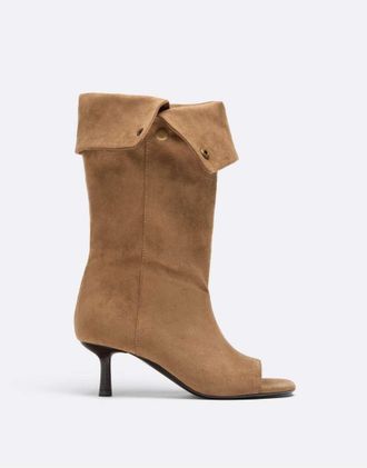Stradivarius Bottes souples en cuir &agrave; talon aiguille et bout ouvert - Beige-Neutral