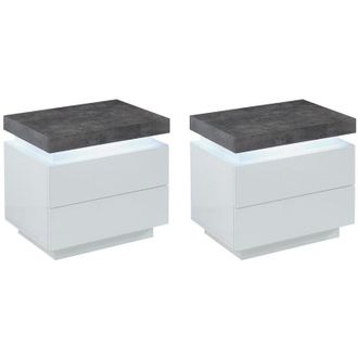 Vente-Unique Vente-unique - Lot de 2 tables de chevet - 2 tiroirs - mdf Laqu&eacute; - Avec LEDs - Coloris : Blanc et b&eacute;ton - halo ii