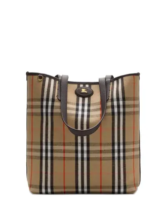 Burberry sac cabas &agrave; plaque logo - Marron